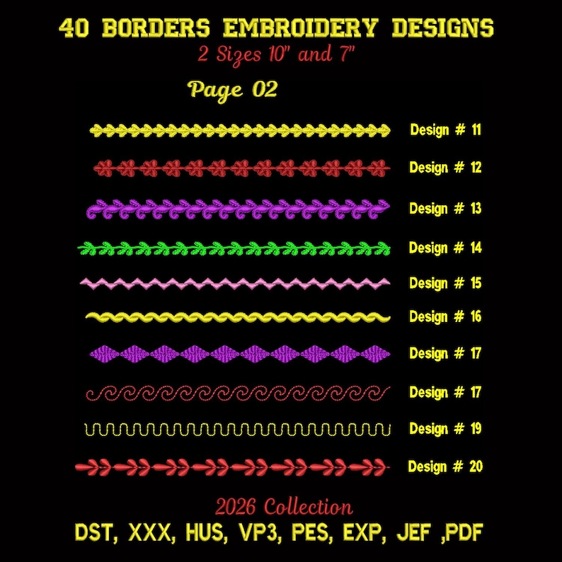 Lace Machine Embroidery Border Set | 40 Embroidery Borders Designs ...