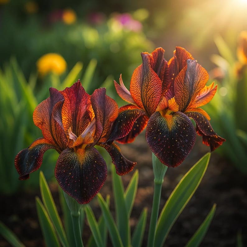 Fire Glow Pattern Bearded Iris Flower (50) Seeds: Rare Red Black ...