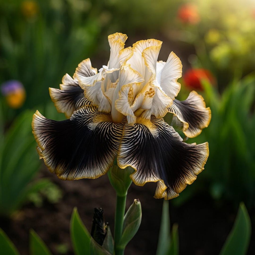 Golden Edged Bearded Iris Flower (50) Seeds: Rare Black White, Ruffled ...