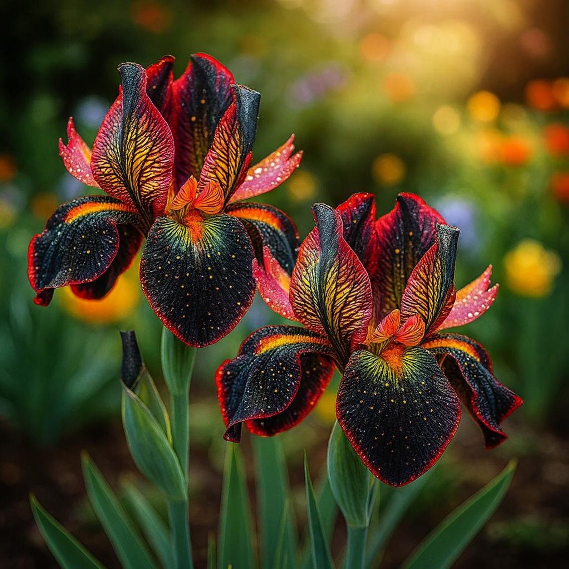Fire Glow Pattern Bearded Iris Flower (50) Seeds: Rare Red Black ...
