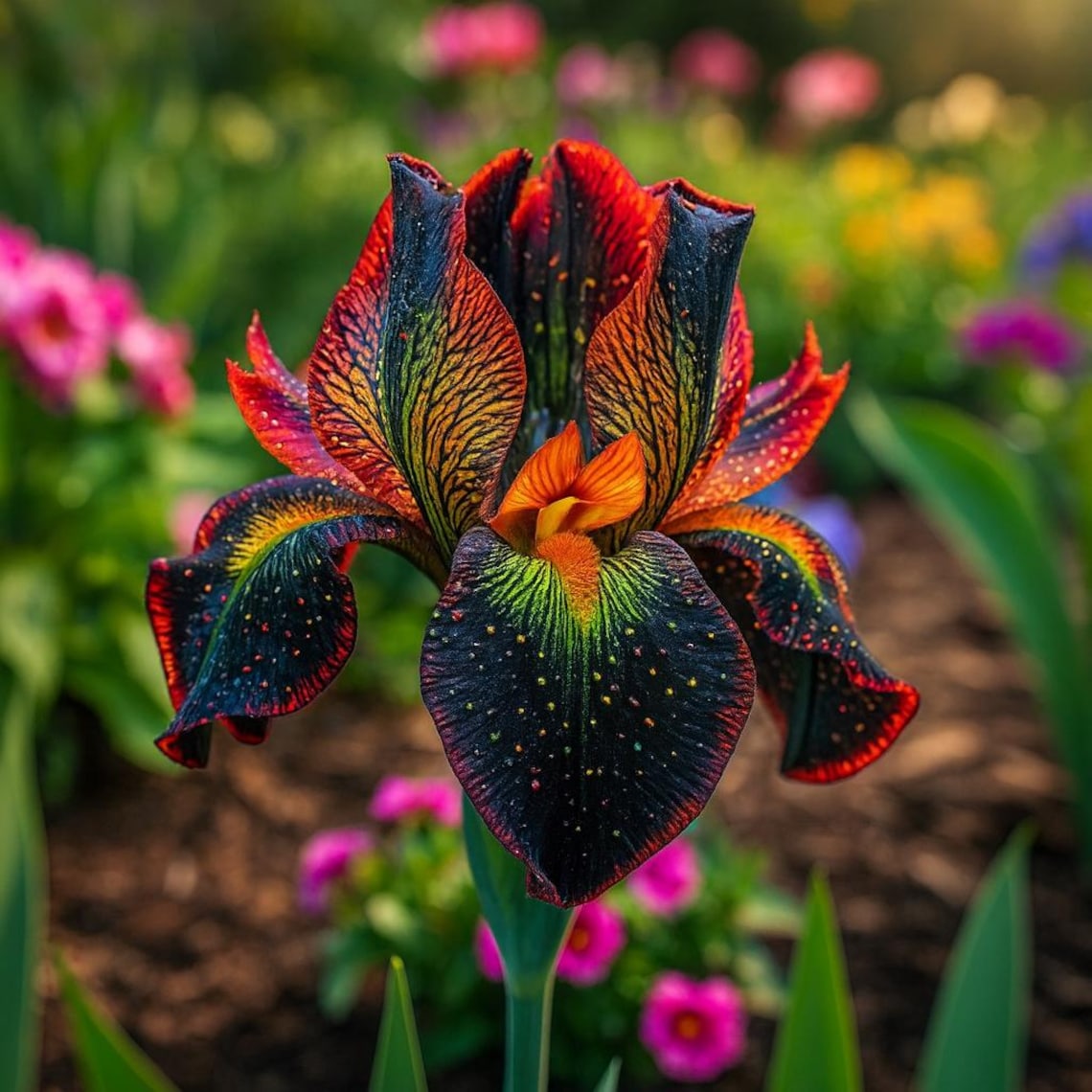 Fire Glow Pattern Bearded Iris Flower (50) Seeds: Rare Red Black ...