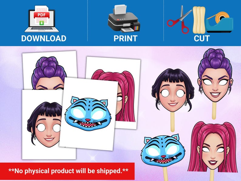 K-pop Demon Hunter Face Masks: Kpop Birthday Party Props (digital PDF ...