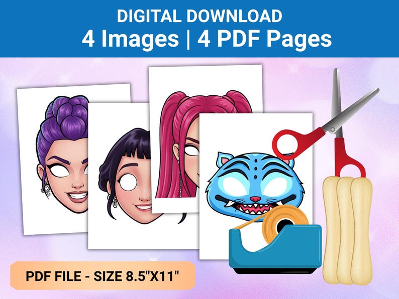 K-pop Demon Hunter Face Masks: Kpop Birthday Party Props (digital PDF ...