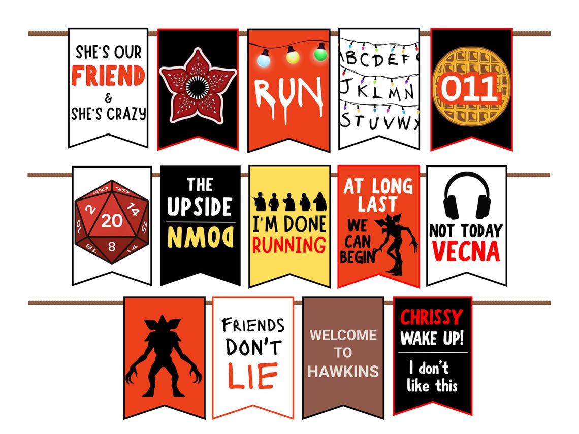 Stranger Banner: Retro 80s Sci-fi Things Birthday Party Decorations ...