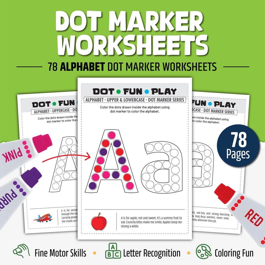 Alphabet Dot Marker Worksheets for Preschool, Uppercase Lowercase ...