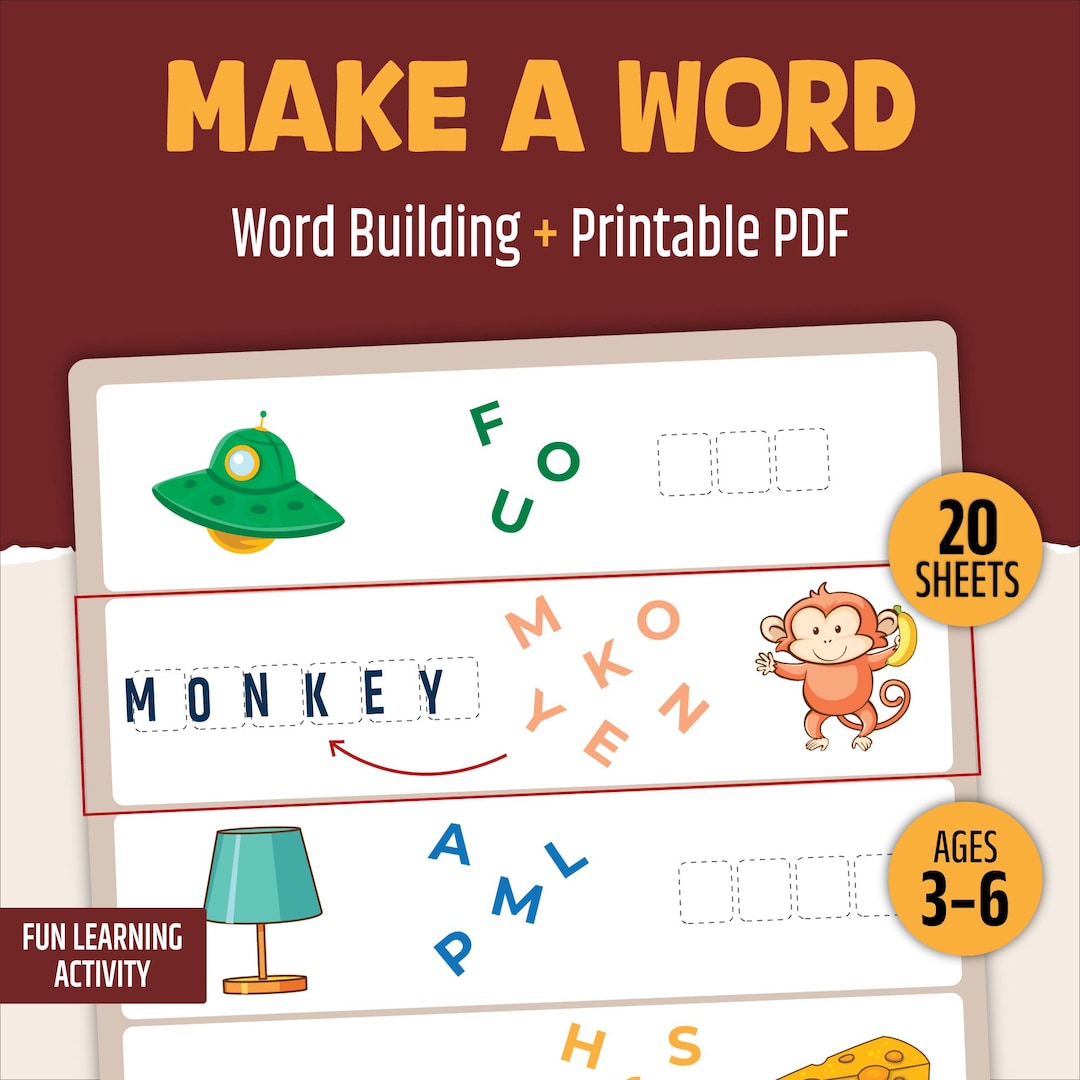 Word Building Worksheet Printable for Preschool, Picture Spelling PDF ...