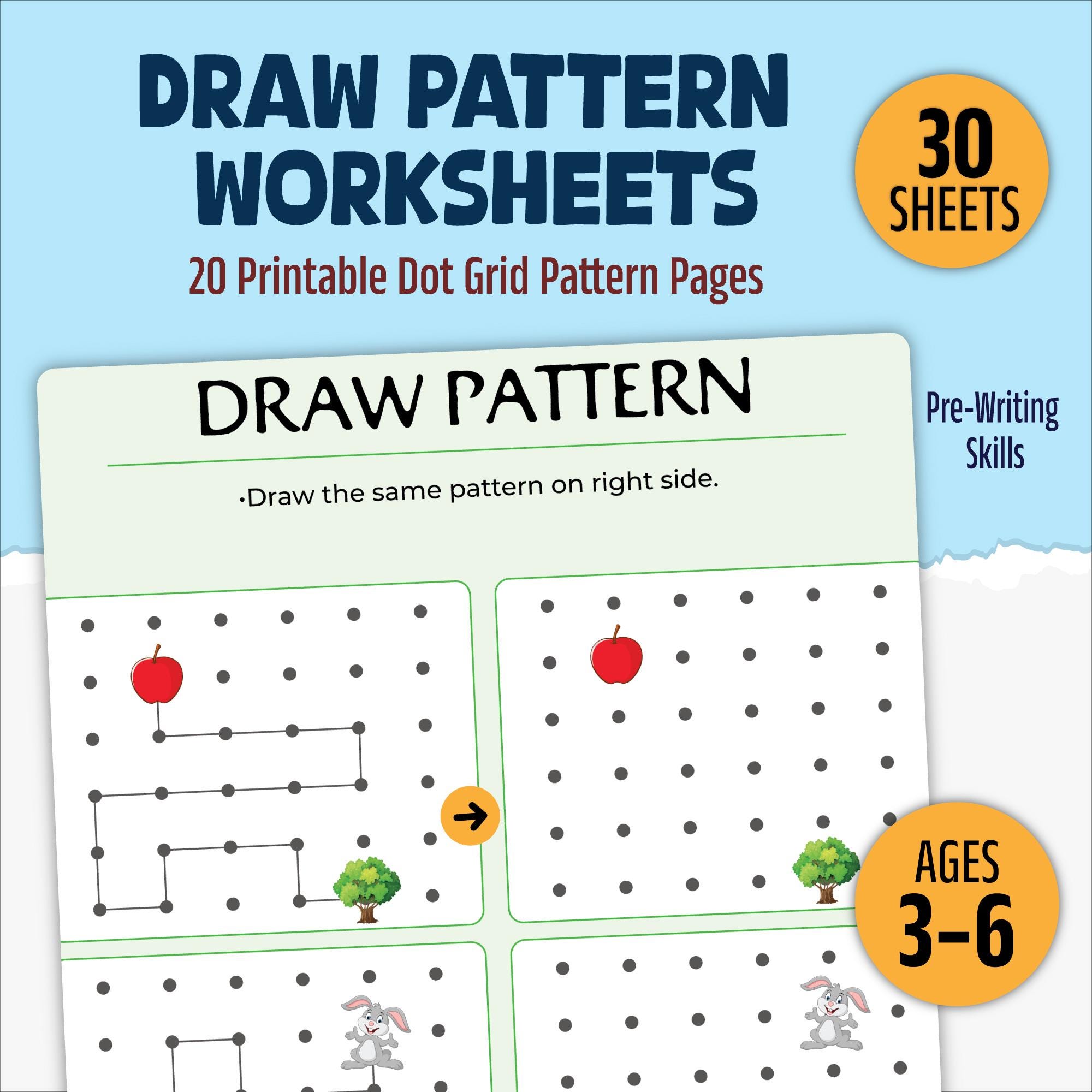 Draw the Pattern Worksheets, Preschool Line Tracing Printable PDF, Fine ...