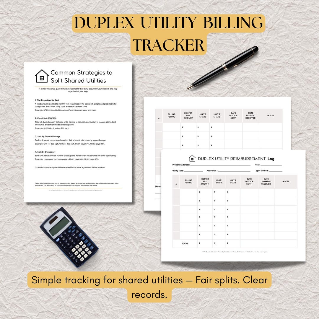 Duplex Utility Split Billing Log | Landlord Utility Tracker | Multi ...