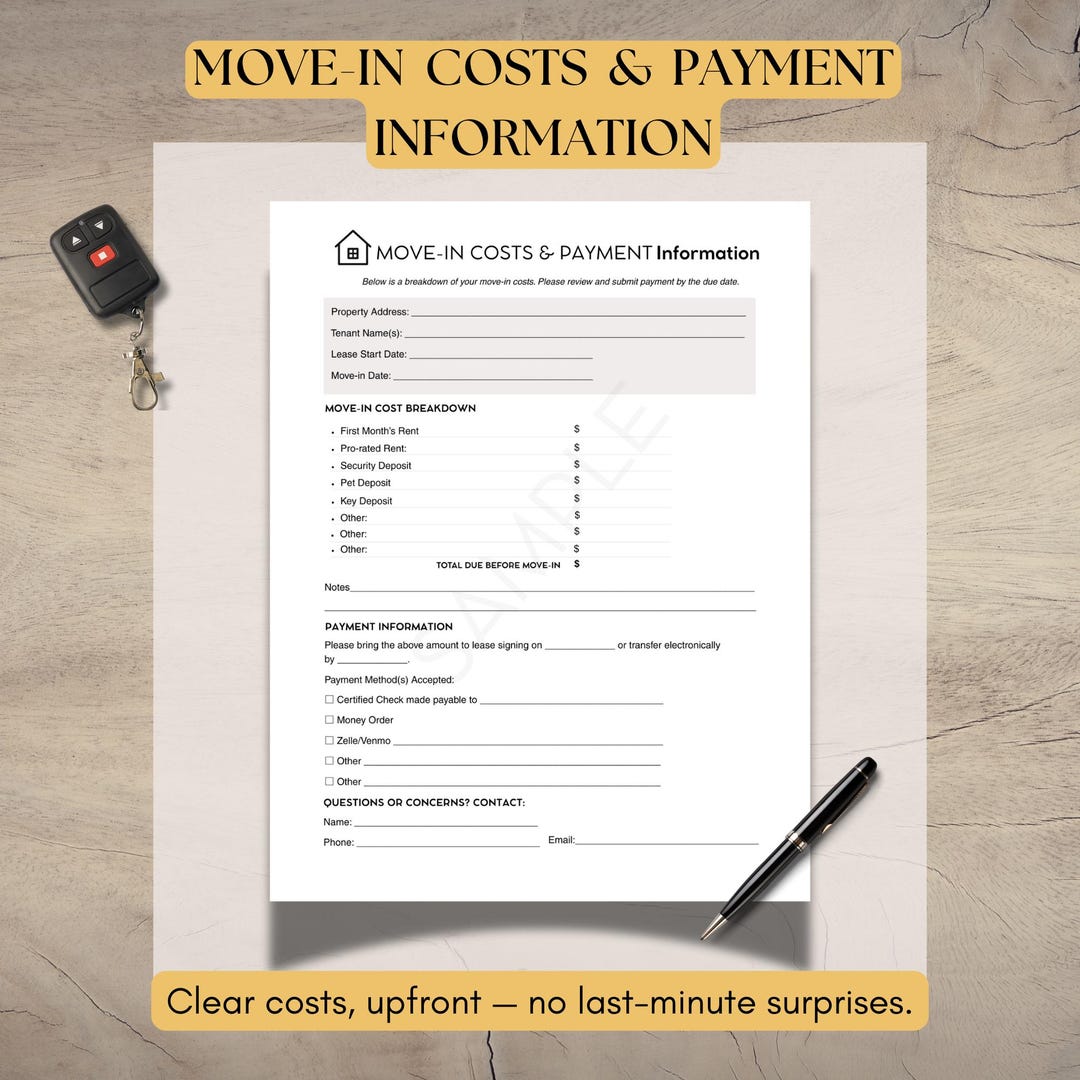 Move-in Costs Information Template for Tenants | Rental Move-in Fees ...