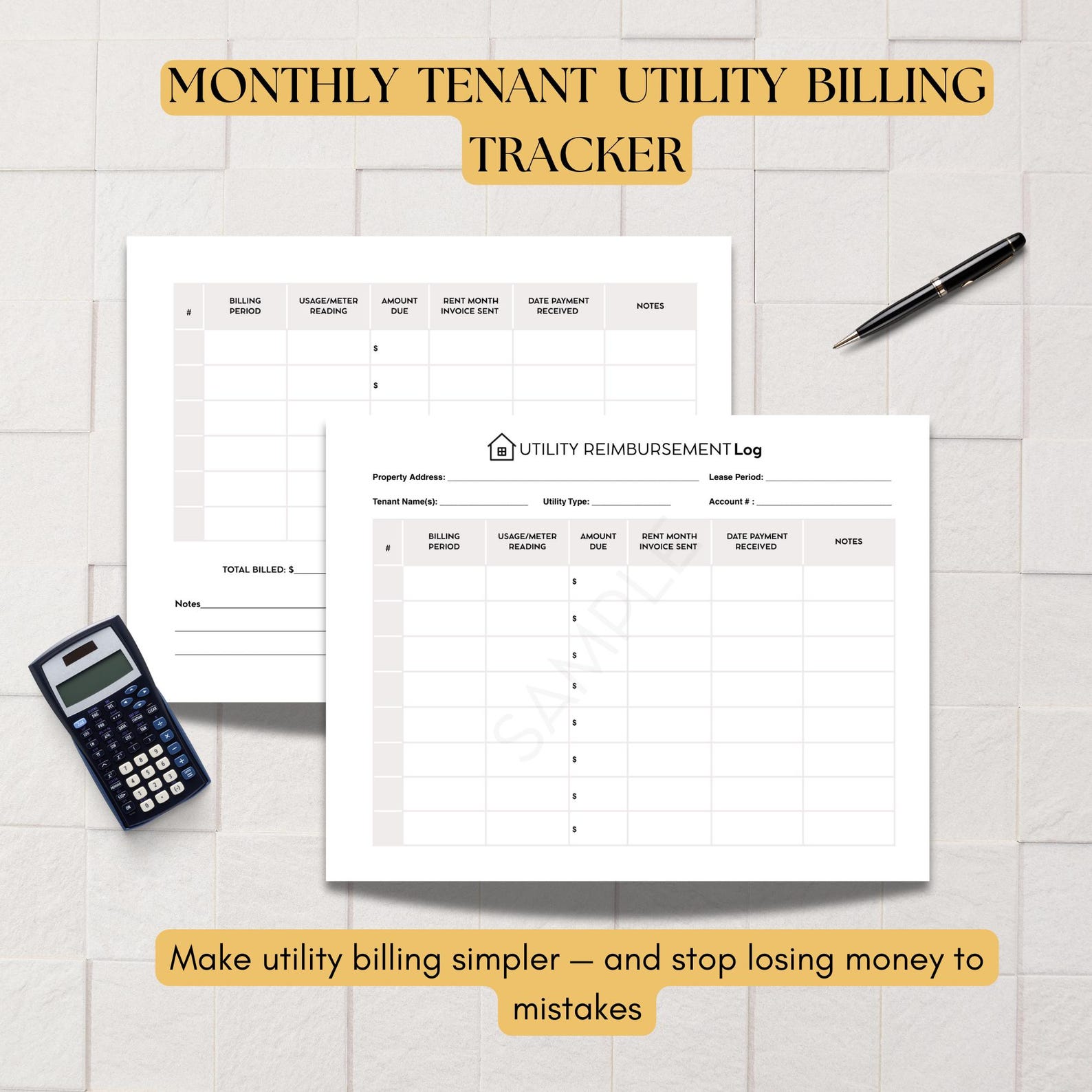 Landlord Monthly Utility Billing Tracker | Tenant Reimbursement Log ...