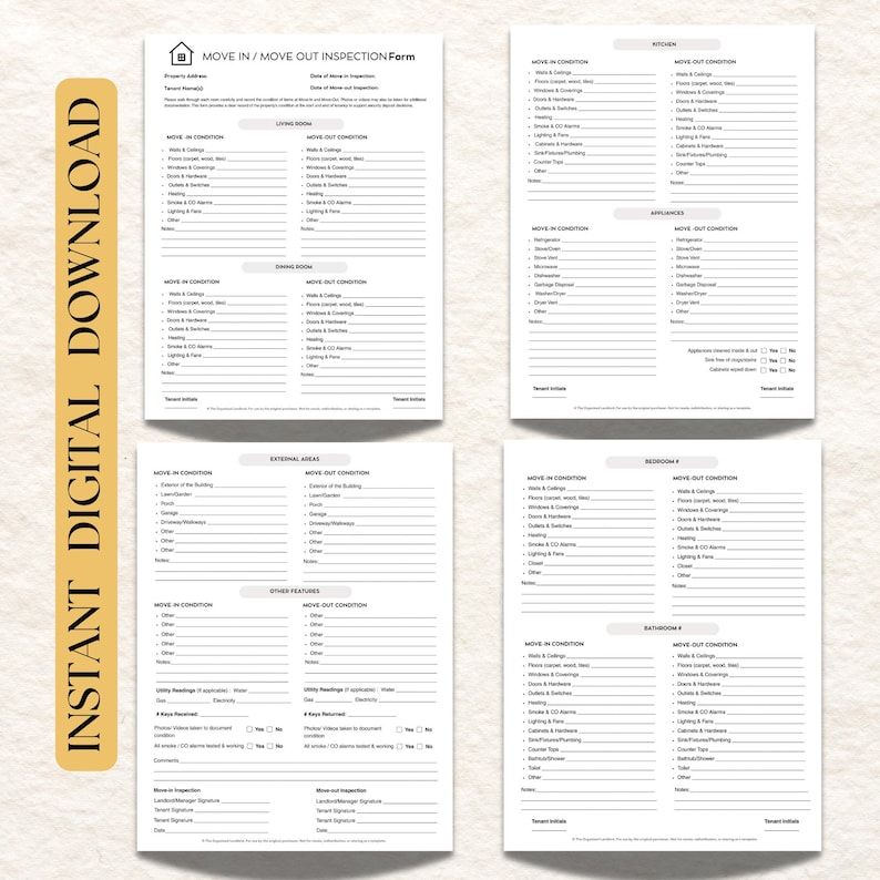 Rental Property Inspection Form: Landlord Move-in/out Checklist ...