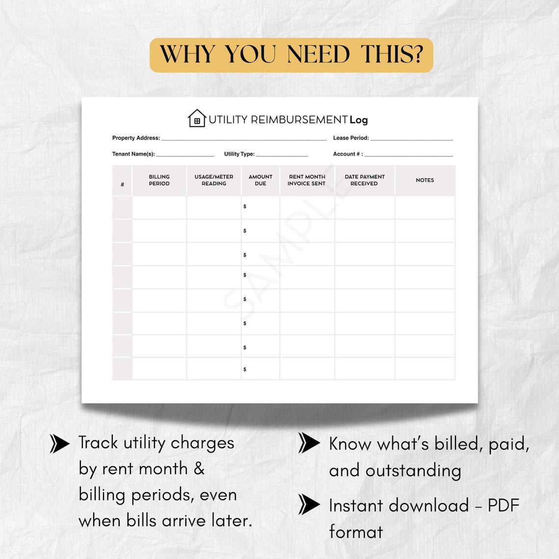 Landlord Monthly Utility Billing Tracker | Tenant Reimbursement Log ...