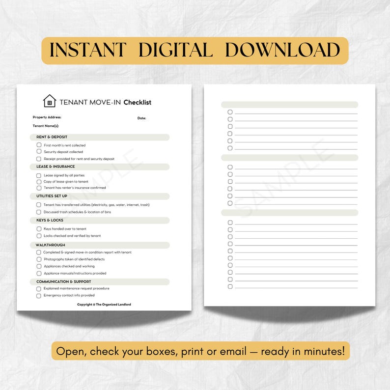 Tenant Move-in Checklist | Rental Property Management Printable ...