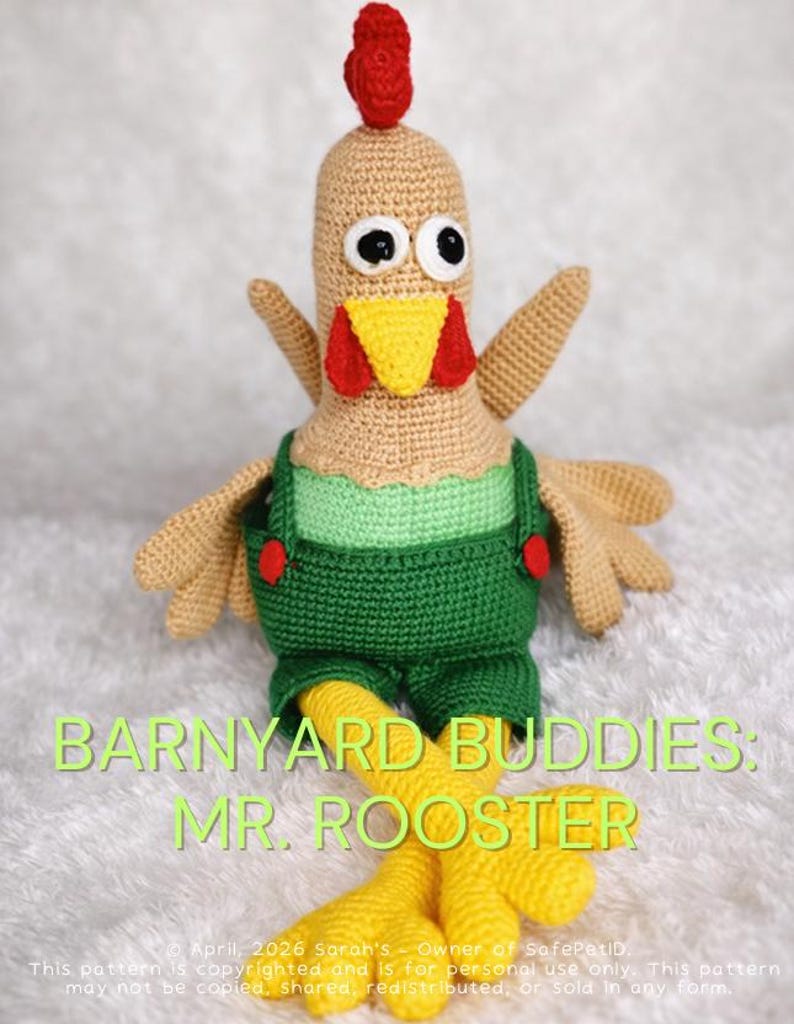 Mr. Rooster Crochet Pattern PDF - Amigurumi Rooster Toy, Farm Animal ...
