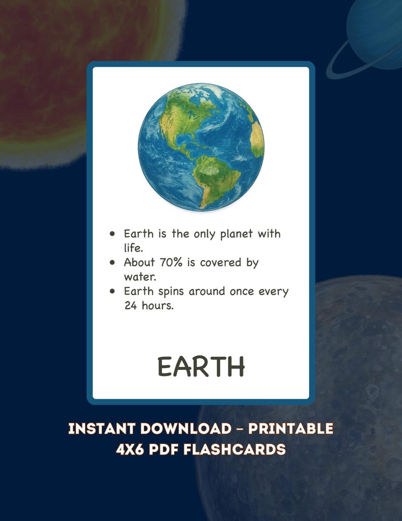 Solar System Flashcards: Fun Space Facts for Kids (printable PDF) - Etsy