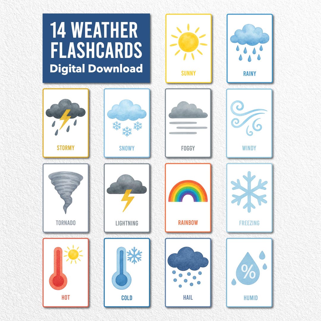 Weather Flashcards for Kids | Printable Preschool Science Cards | 14 ...
