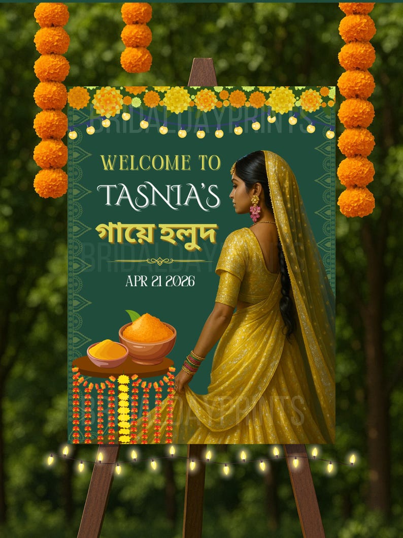 Gaye Holud Sign: Bengali Wedding Poster, Haldi Ceremony Decor (digital ...