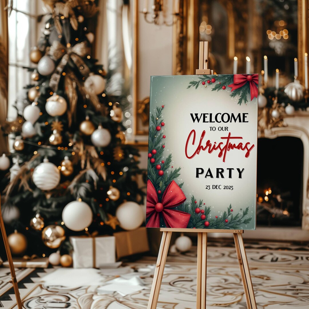Christmas Party Welcome Sign, Red and Green Holiday Foam Board, Festive ...