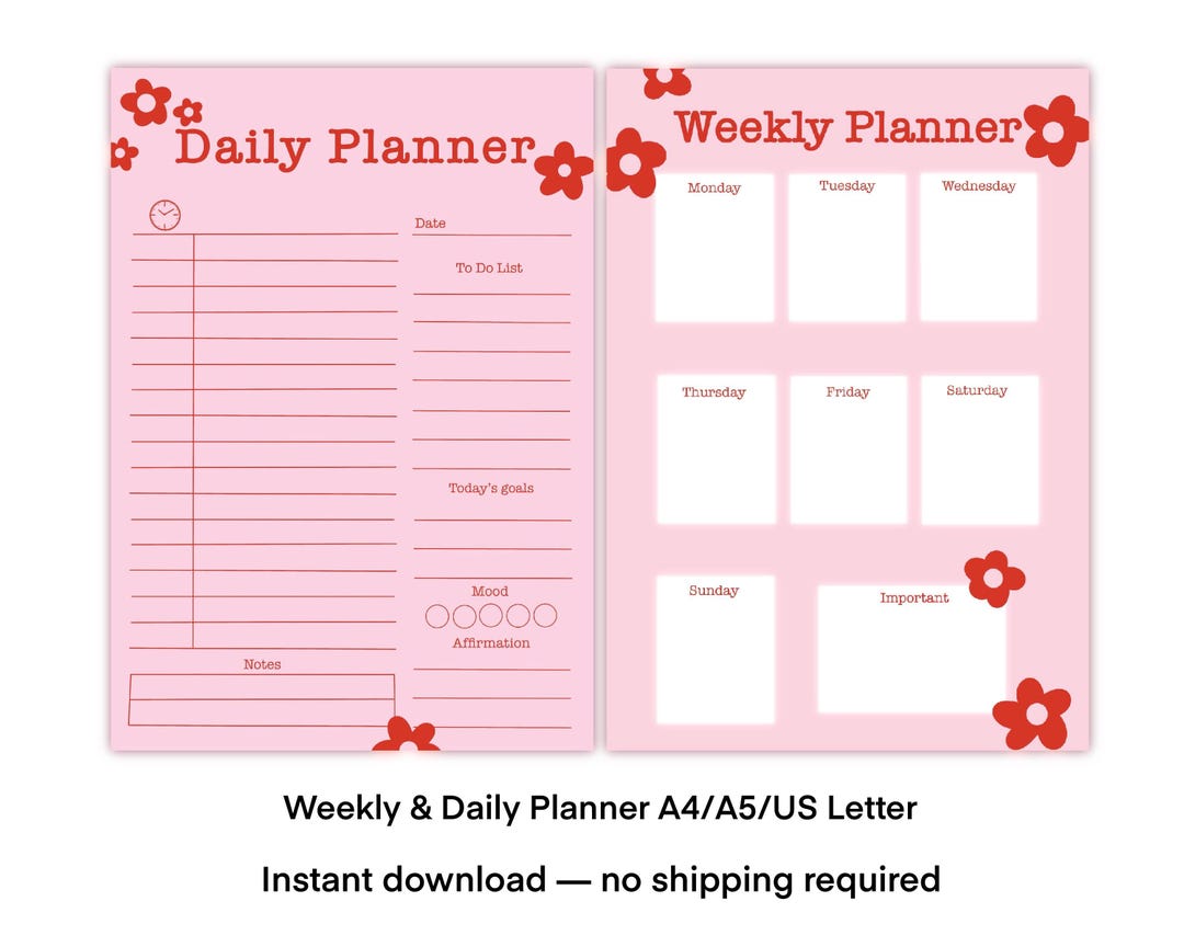 Pink Daily & Weekly Planner Printable | Cute Floral Planner ...