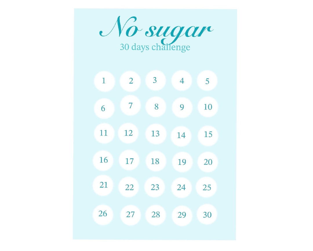 No Sugar 30 Days Challenge Printable | Sugar Detox Tracker | 30 Day No ...