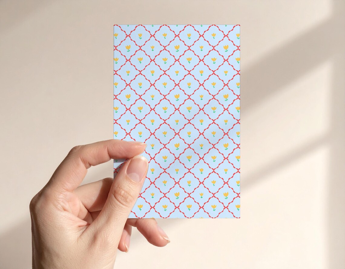 Cute Tulip Seamless Pattern, Spring Flower Diamond Grid Design, Pastel ...