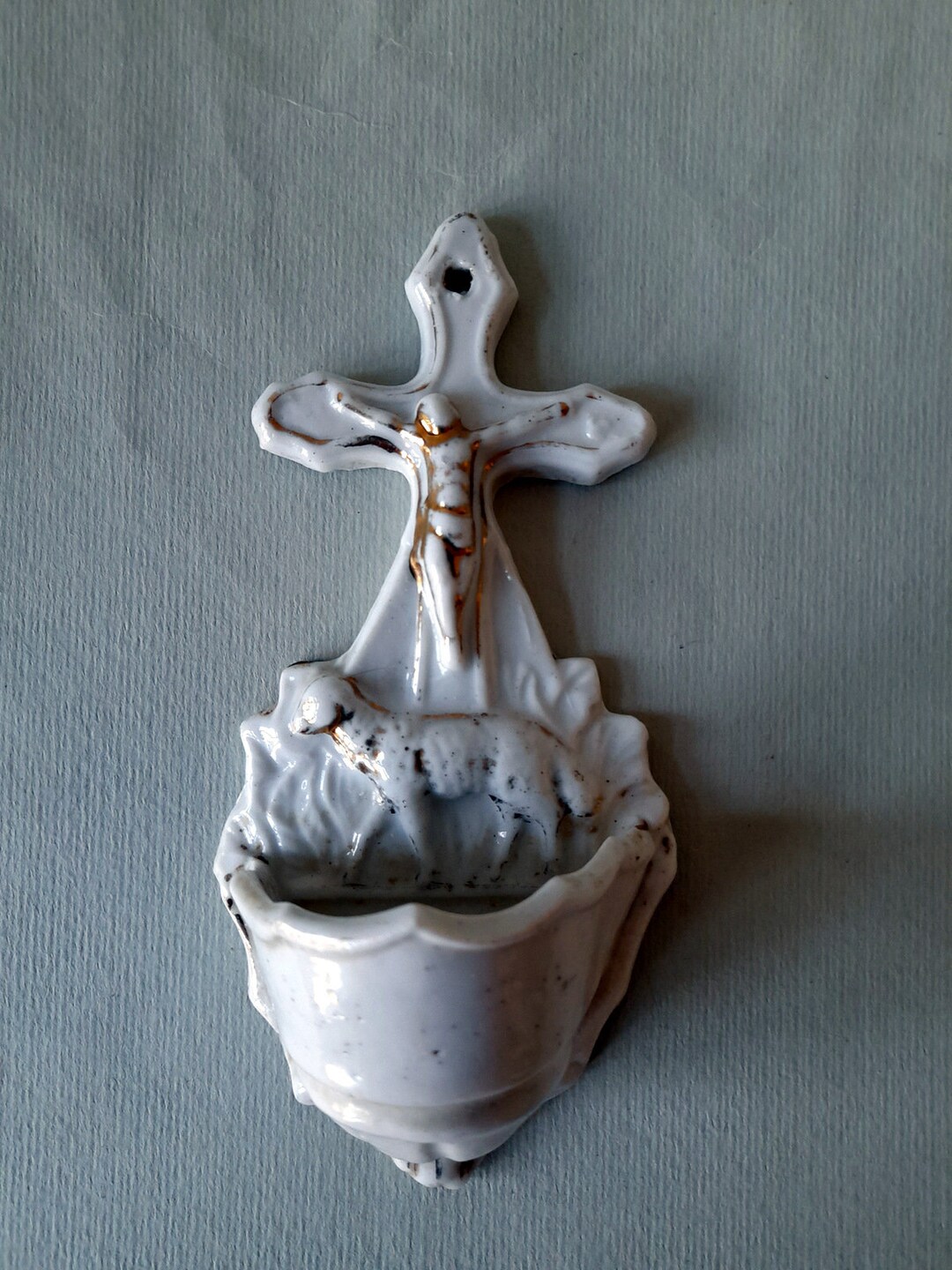 Antique Very Old Porcelain Holy Water Fountain Crucifixion Crucifix ...