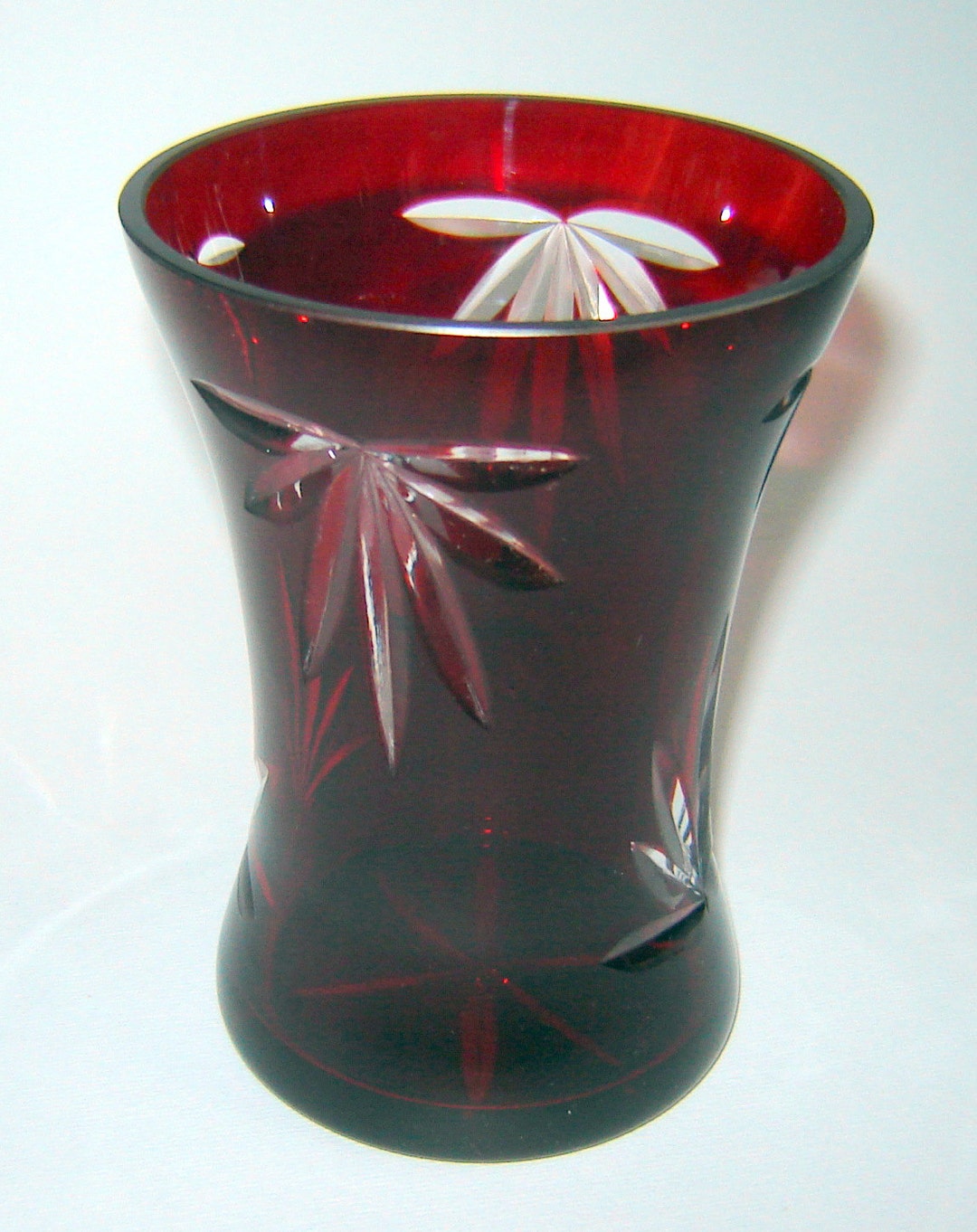 Ruby Glass Vase Cranberry Cut to Clear Vase, Goblet, Cut Crystal - Etsy