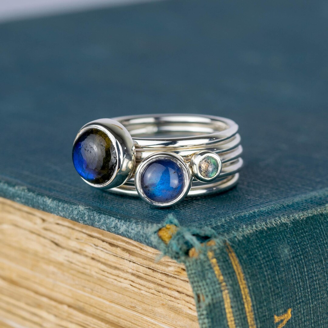 Labradorite Silver Stacking Ring - Storm Stackable Rings - Blue ...
