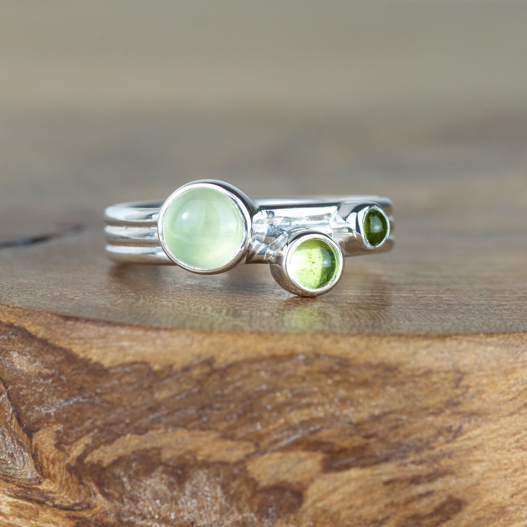 Moss - Prehnite, Peridot and Green Tourmaline Stackable Ring - Recycled ...