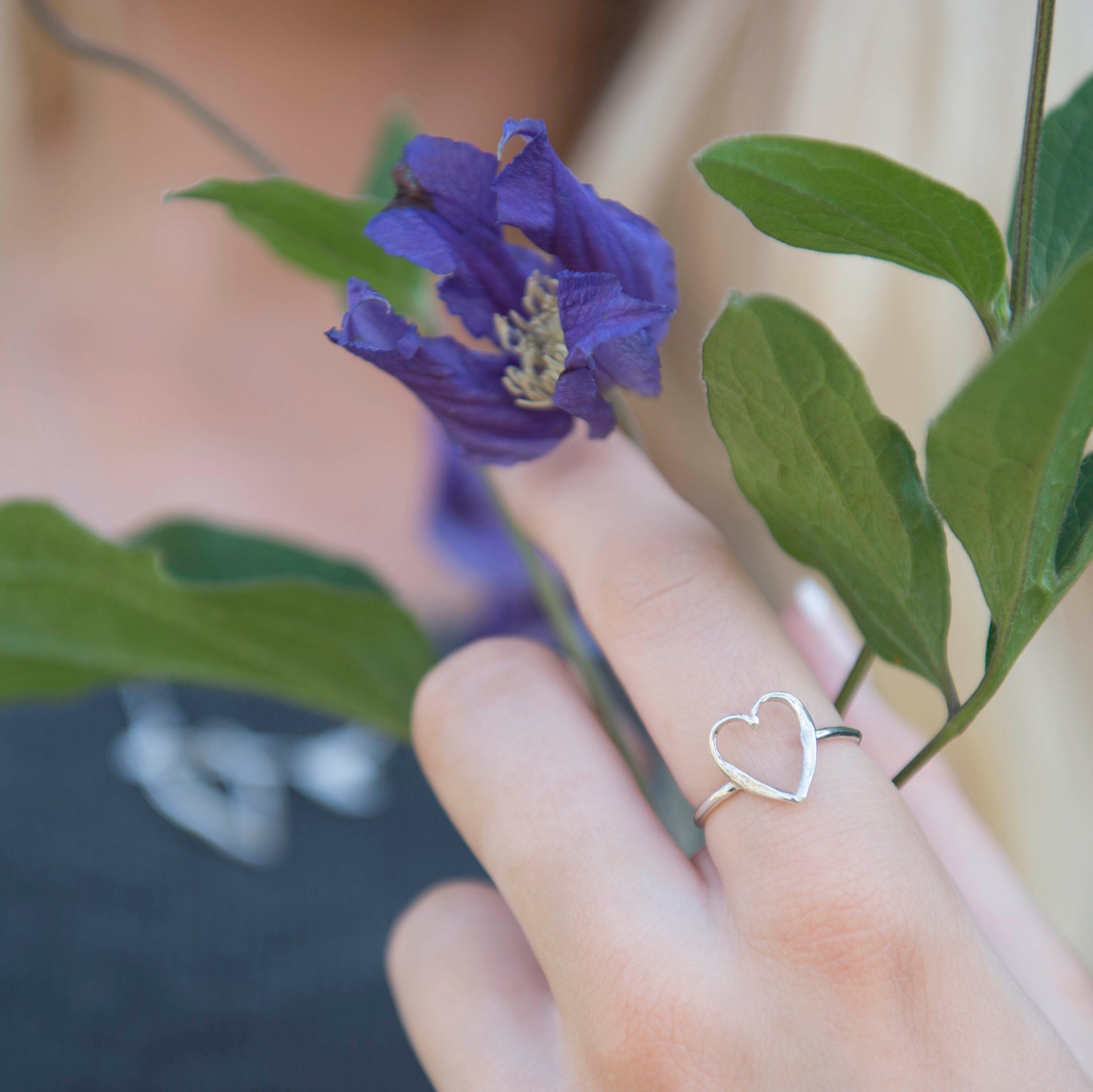 Silver Textured Small Open Heart Ring Solid Sterling Silver - Etsy