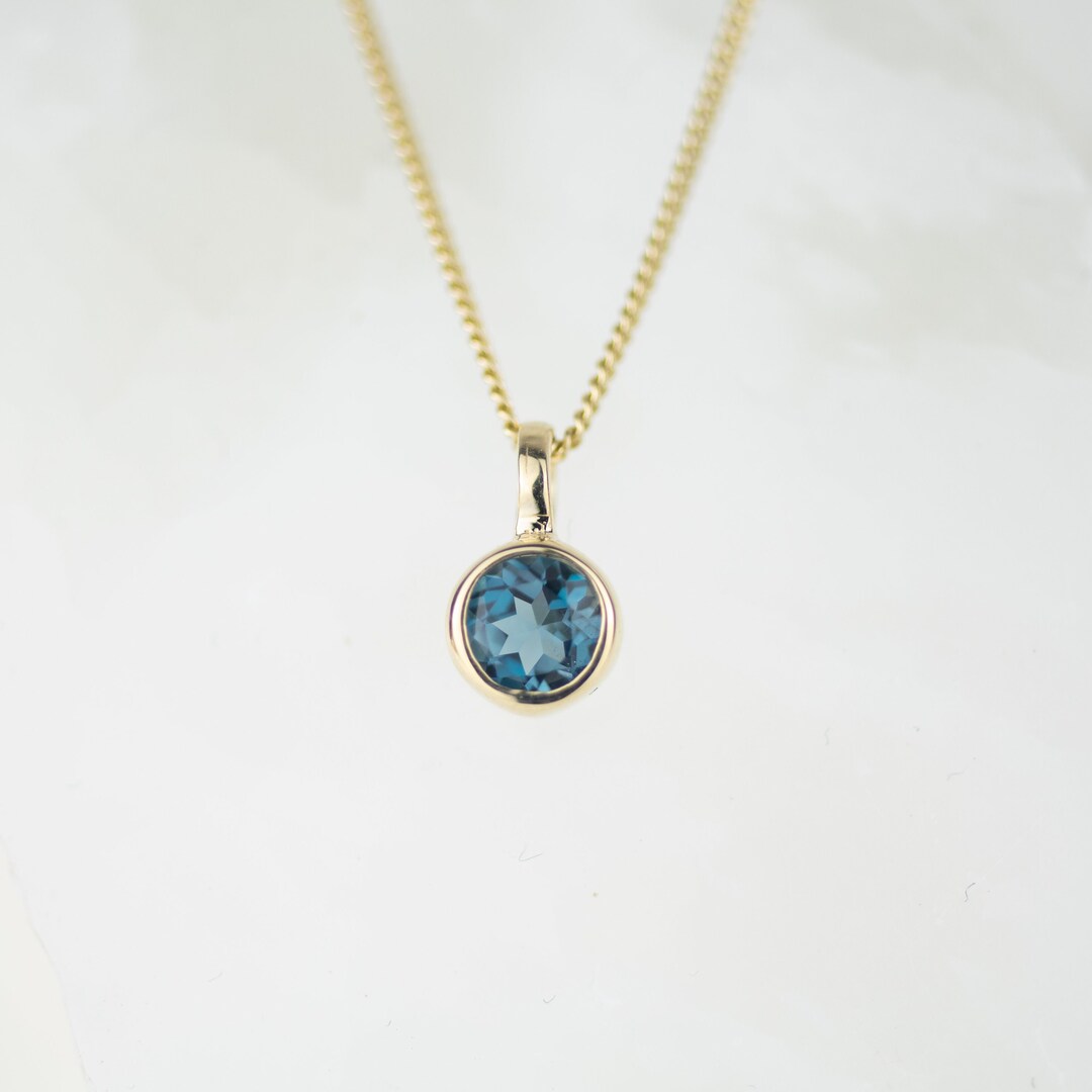 Solid Gold London Blue Topaz Pendant - December Topaz Birthstone ...