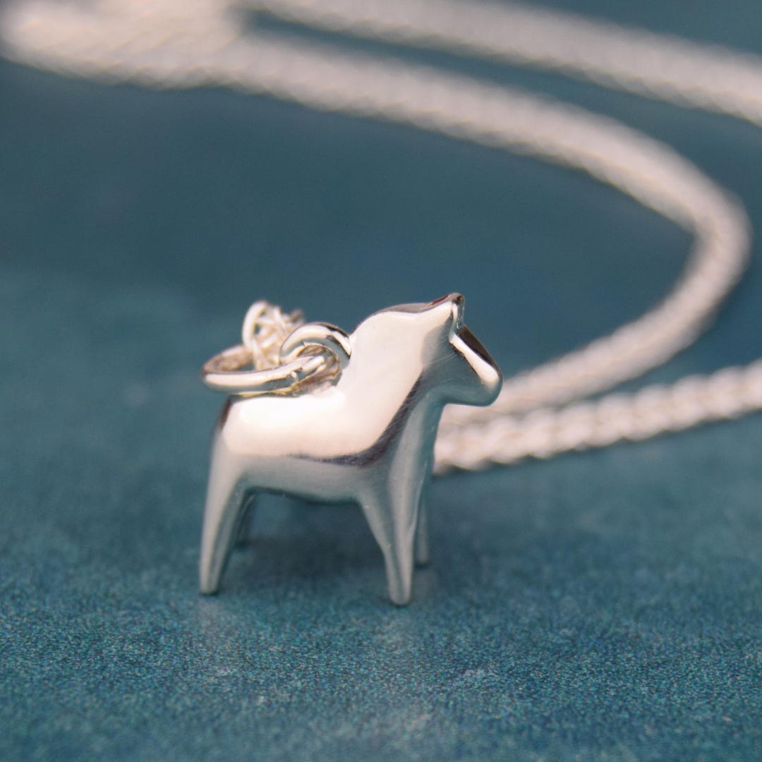 Large Silver Swedish Dala Horse Necklace - Etsy