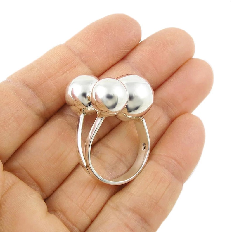 Handmade Sterling Silver Triple Ball Ring: Adjustable Minimalist ...
