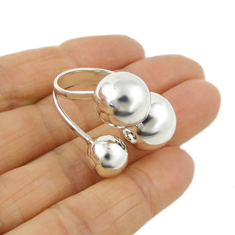 Handmade Sterling Silver Triple Ball Ring: Adjustable Minimalist ...