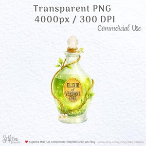 Elixir Bottles PNG – Botanical Alchemy Watercolor Potion Clipart ...