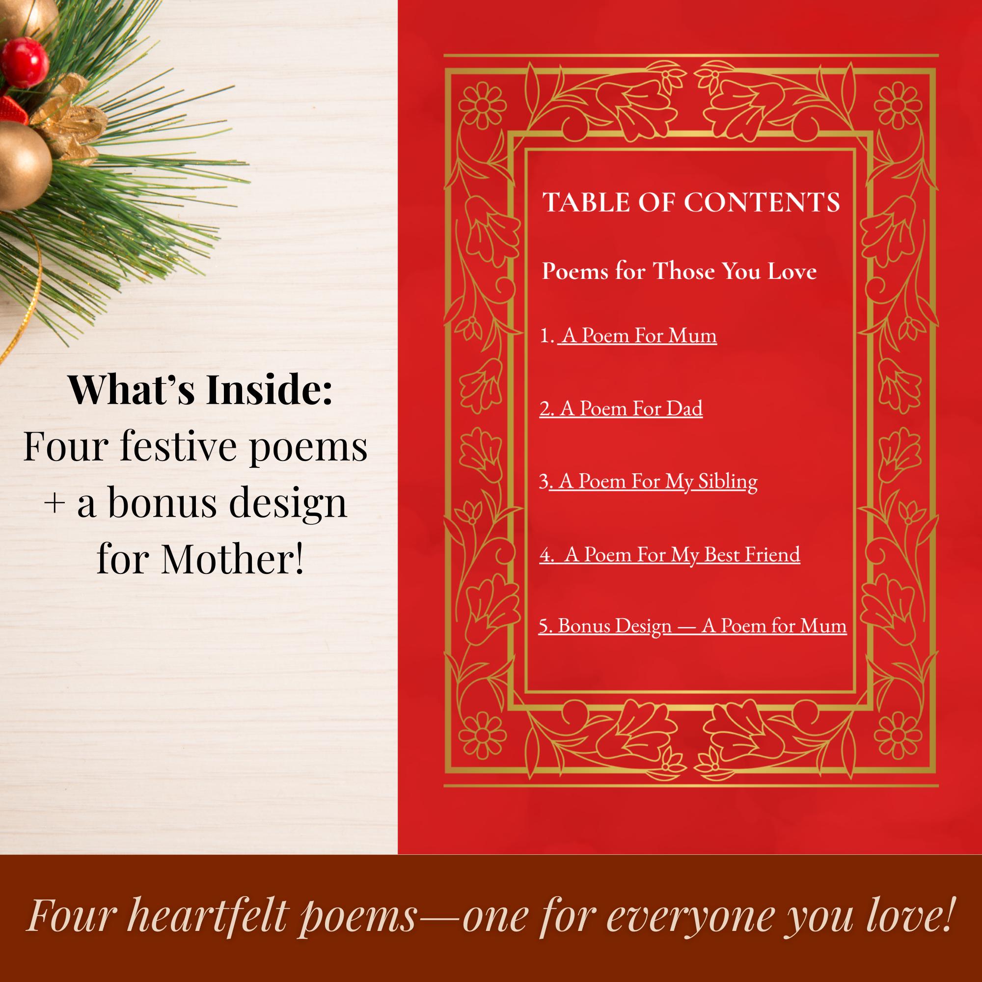 Printable Christmas Poem Gift Pack: Heartfelt Holiday Poetry (digital ...