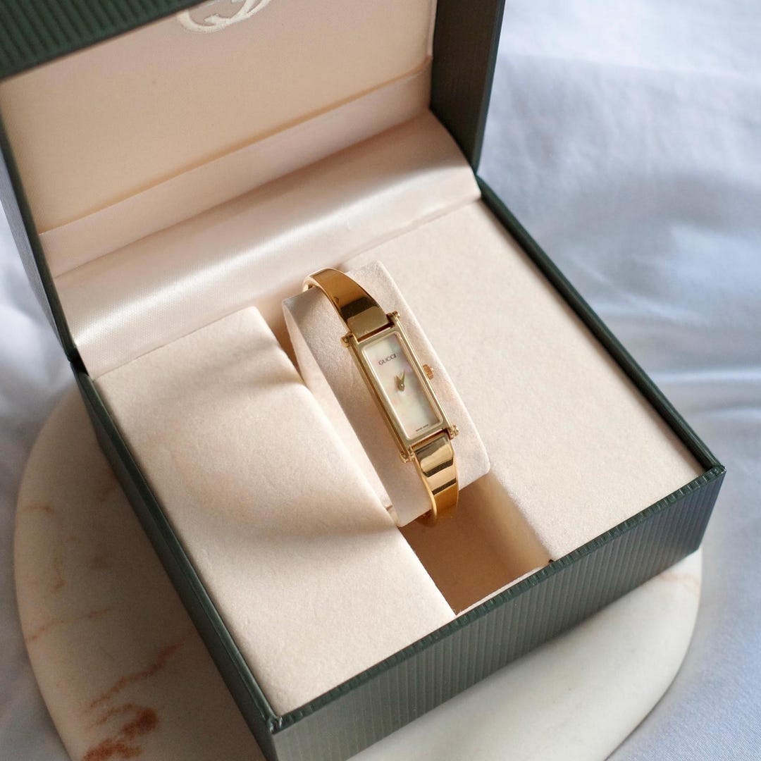 Vintage Gucci 1500L Gold Bangle Watch – Mother of Pearl Dial, Women’s ...