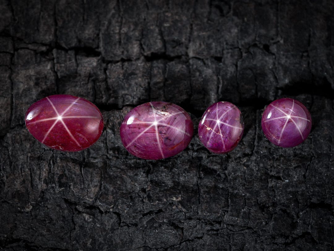 Set of 4: Natural Star Ruby Cabochons - Handmade Polished Gemstones CP ...