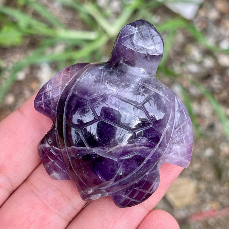 Amethyst Turtle Carving, Handmade Crystal Figurine, Calming Decor - Etsy