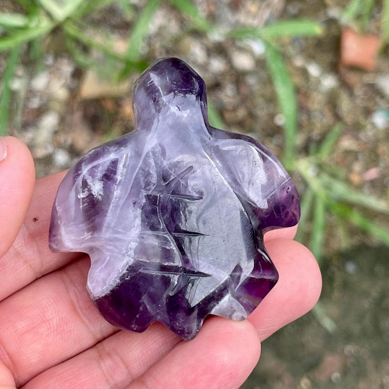 Amethyst Turtle Carving, Handmade Crystal Figurine, Calming Decor - Etsy