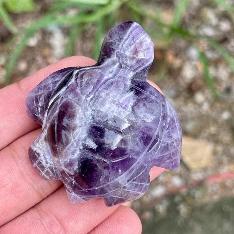 Amethyst Turtle Carving, Handmade Crystal Figurine, Calming Decor - Etsy