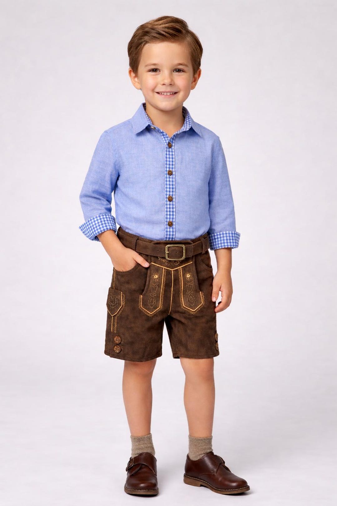 Brown Lederhosen for Boys With Shirt – Kids Bavarian Outfit ...