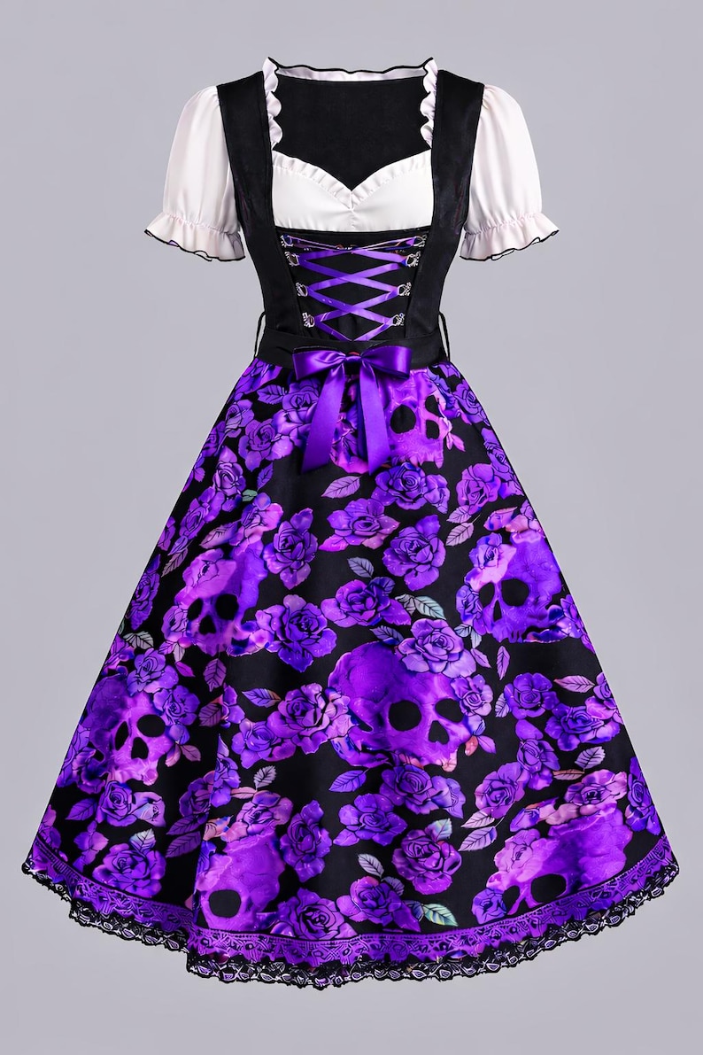 Skull Print Gothic Dirndl – Bavarian Trachten Dress, Alternative ...