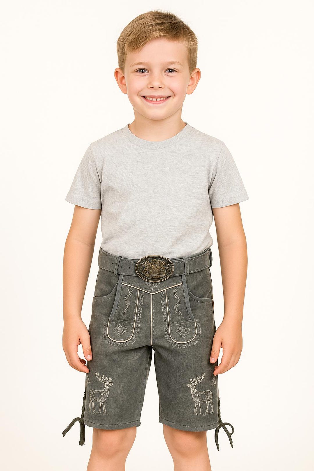 Antique Gray Kids Lederhosen | Suede Leather Bavarian Shorts With ...