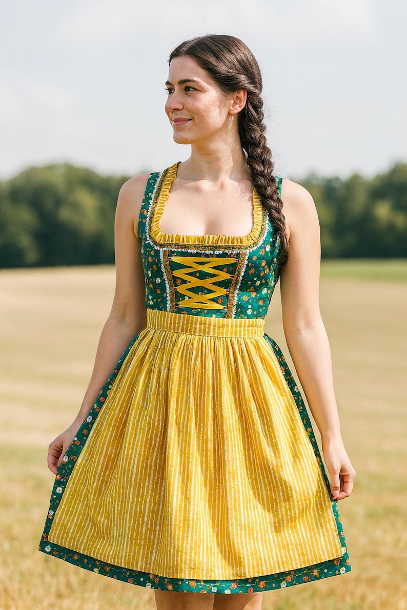 Bavarian Dirndl Dress: Red Oktoberfest Outfit With Apron & Blouse - Etsy