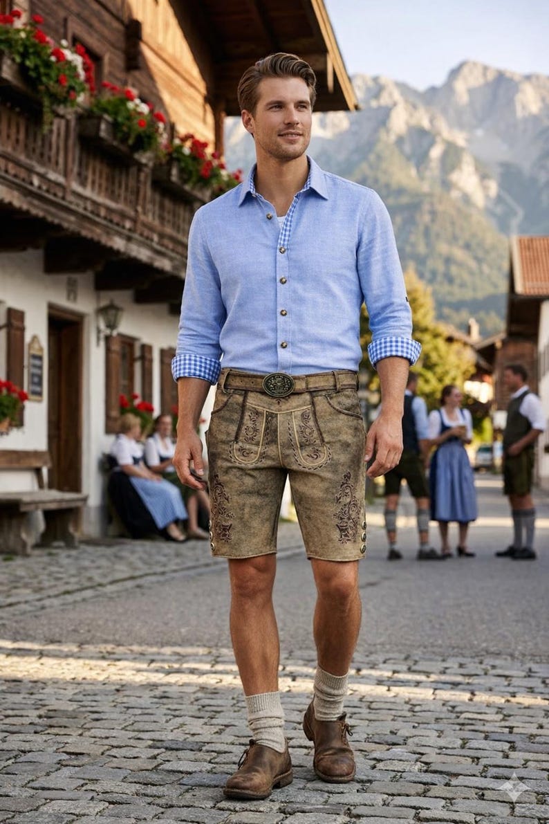 Mens Vintage Lederhosen Outfit – Antique Bavarian Leather Shorts With ...