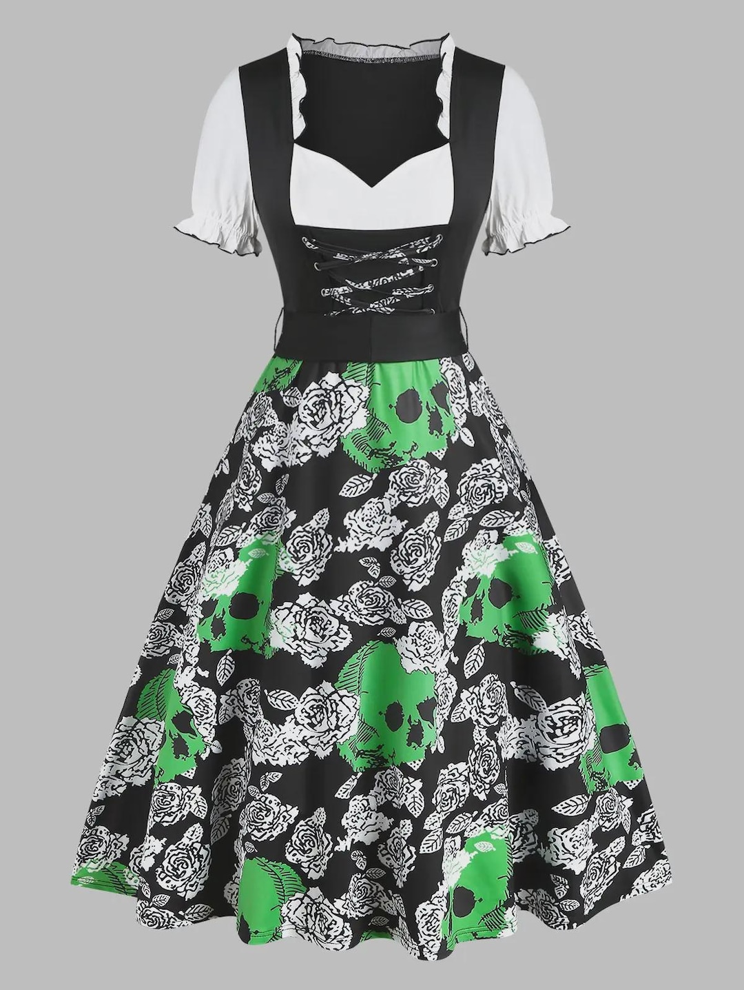 Gothic Dirndl Dress With Skulls & Roses | Bavarian Trachten Oktoberfest ...