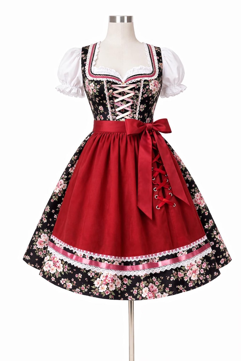 Romantic Pink Apron Dirndl Dress – Women’s Floral Oktoberfest Outfit ...