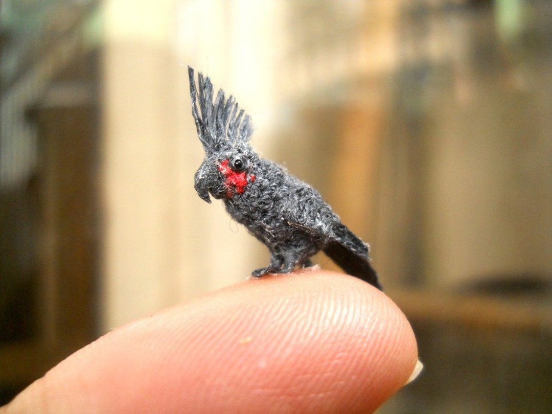 Great Black Cockatoo - Micro Amigurumi Miniature Crochet Bird Stuffed ...