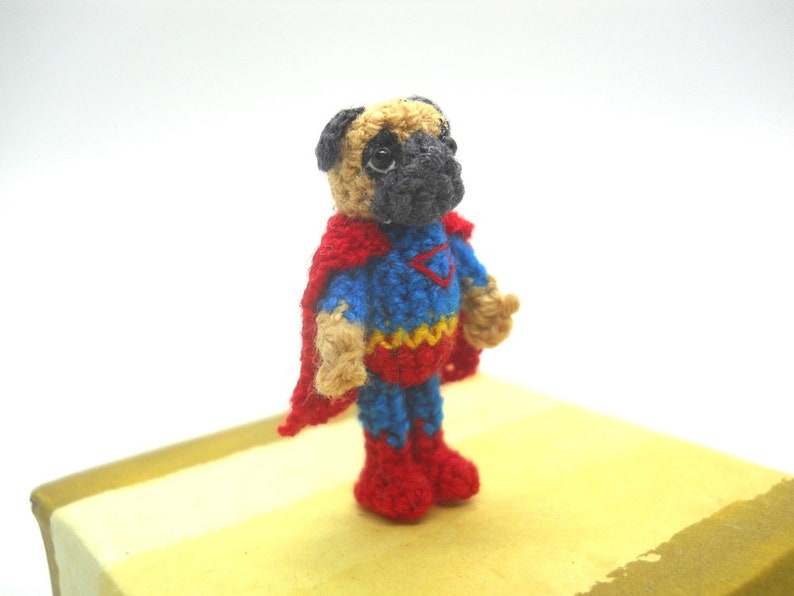Super Hero Pug - Micro Amigurumi, Crochet Tiny Doll, Miniature Dog ...